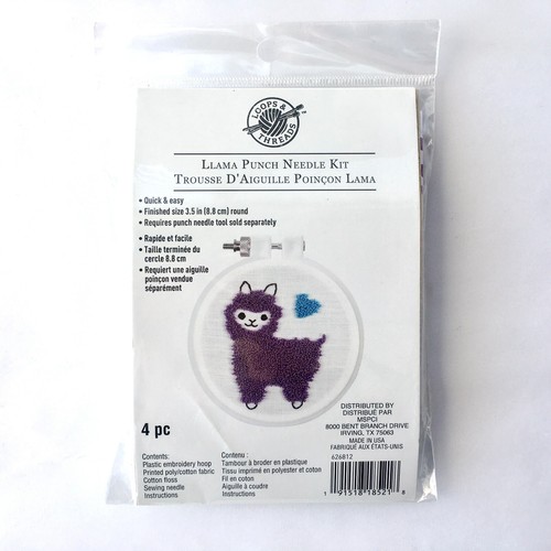 Punch Needle Kit Llama Purple Loops & Threads 3.5" Round Quick Easy 4 ...