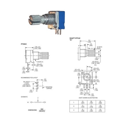 PTD901-2015K-A503 50kOhm log audio potentiometer Bourns 15mm shaft | eBay