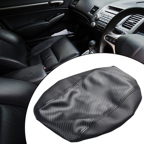 Carbon Fiber Car armrest cover Center Console Pad Black Leather Stylish ...