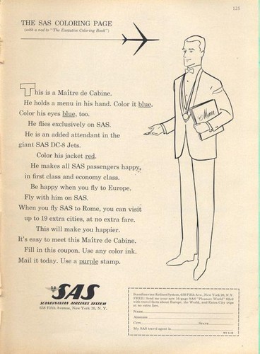 1962 SAS Scandinavian Airlines "The Executive SAS Coloring Page" PRINT ...