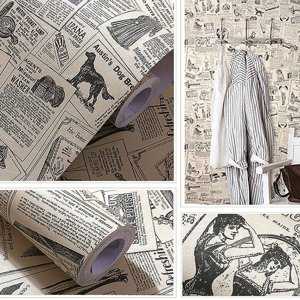3m Retro Newspaper Wallpaper PVC Self Adhesive Wall Sticker Old Advert ...