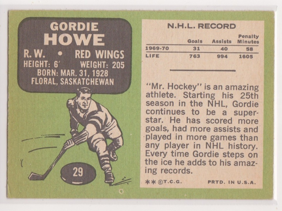 1970 Topps Gordie Howe Hockey Card #29 | eBay