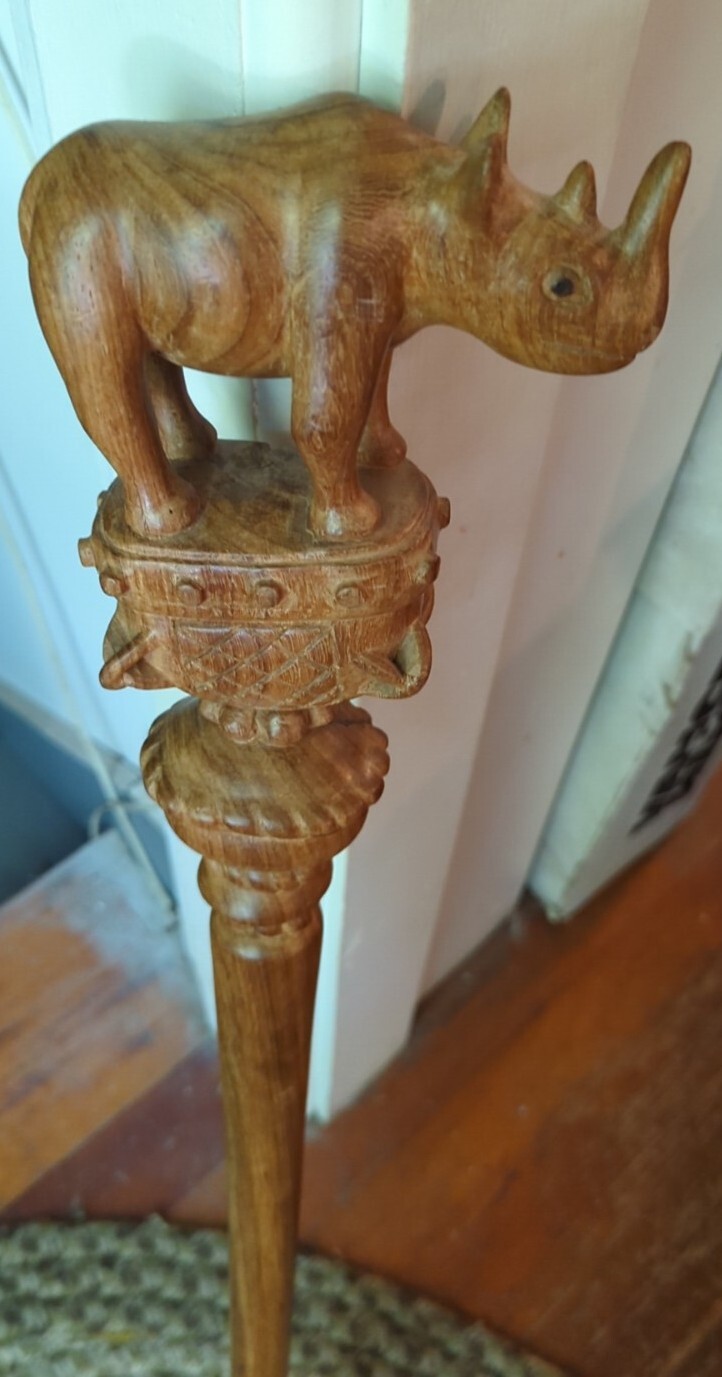 Hand Carved Rhino Wooden Walking Stick Walking Cane B… - Gem