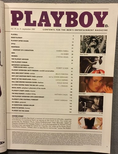 PLAYBOY MAGAZINE -September, 1992 ISSUE -Sandra Bernhard, Morena Corwin ...