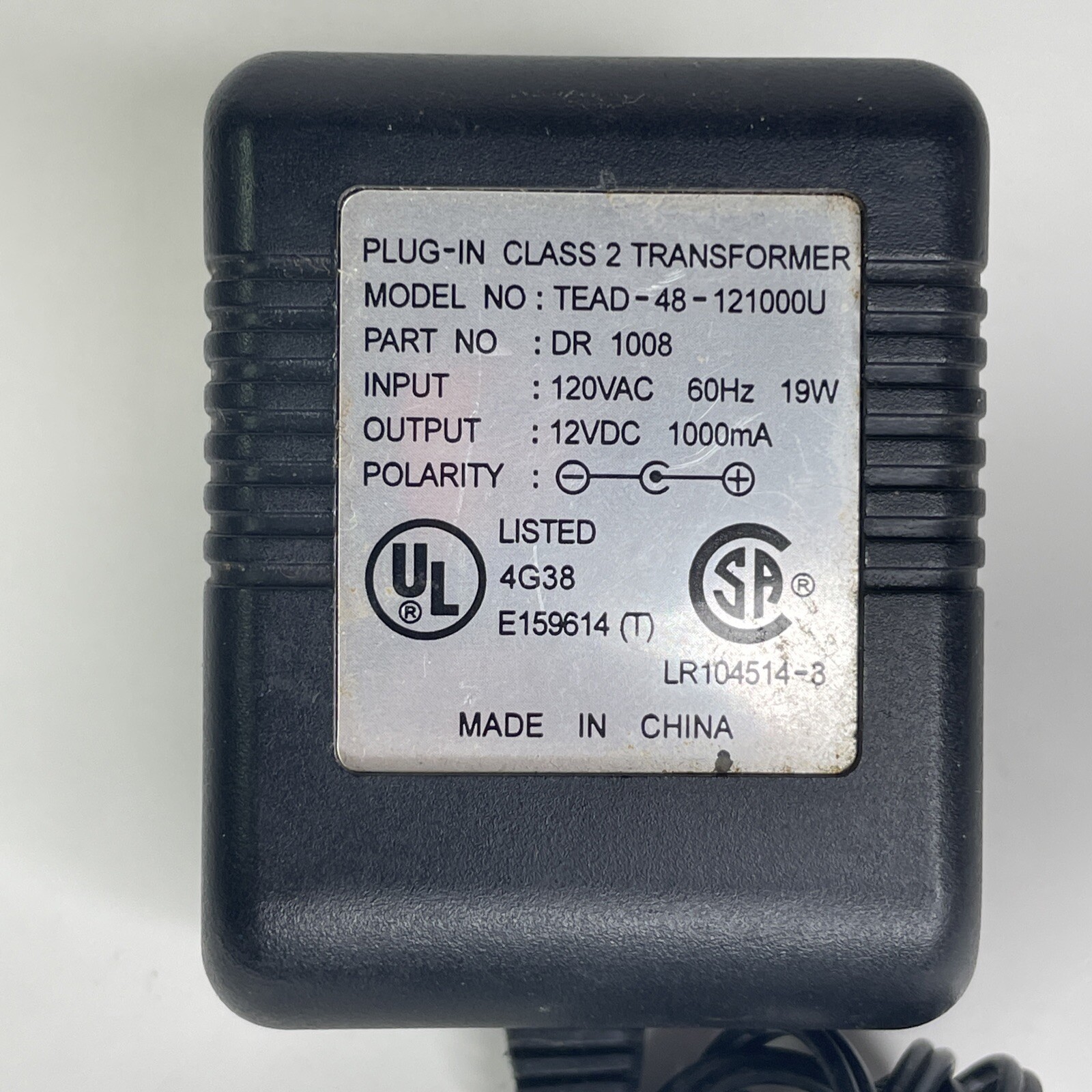 Original Technics TEAD-48-121000U AC Adapter 120VAC 60Hz 19W Class 2 ...