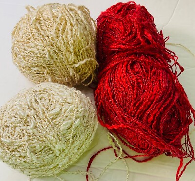 Lucci Yarns Luca Metallic Lot of 3, Red Met, Cream/Gold Met No Labels ...