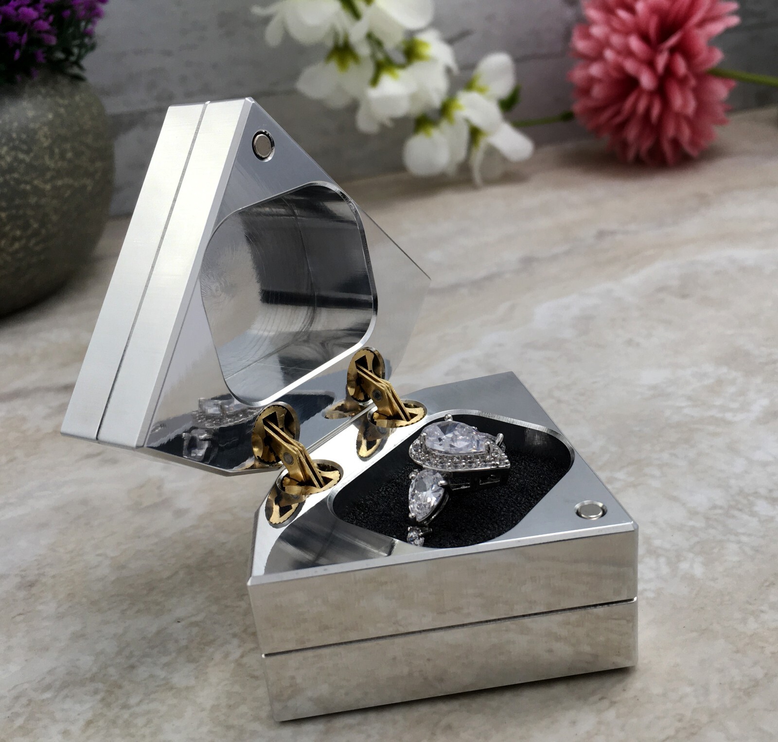 Diamond Shaped Engagement Ring Box -Hand Polished Aluminum - Made in ...