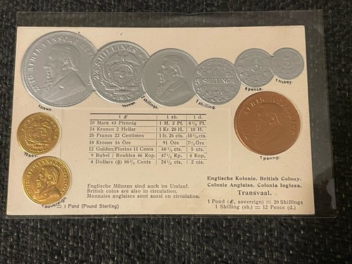 Vintage Embossed Transvaal Coins Postcard with Currency Conversions ...