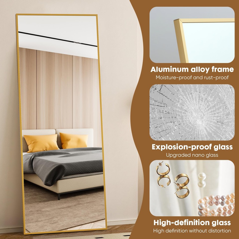 71"x26" Oversized Full-Length Mirror with Aluminum Stand - Space-Saving ...
