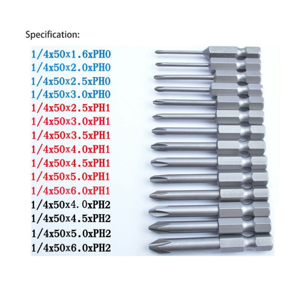 PH0 PH1 PH2 Phillips Head Screw Bit or Set Impact Driver Drill Magnetic ...