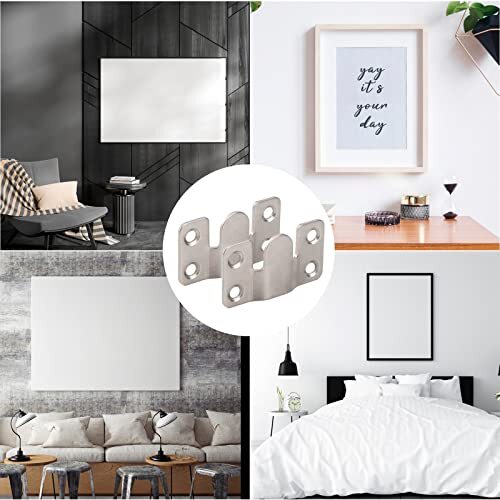 4 Pairs Interlocking Flush Mount Bracket Picture Hanging Hooks Silver ...