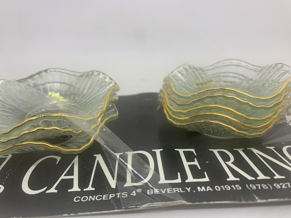 Set of 8 Bobeches Glass Wavy Gold Rim Wax Drip Catcher Candle Rings | eBay