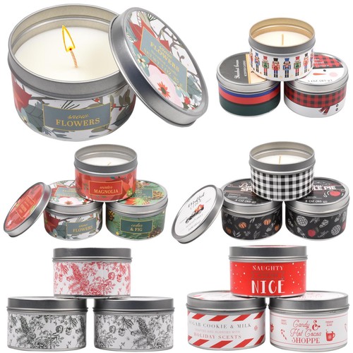 Scented Candles New Set of 3 Festive Christmas Decorative Tin Xmas Gift ...