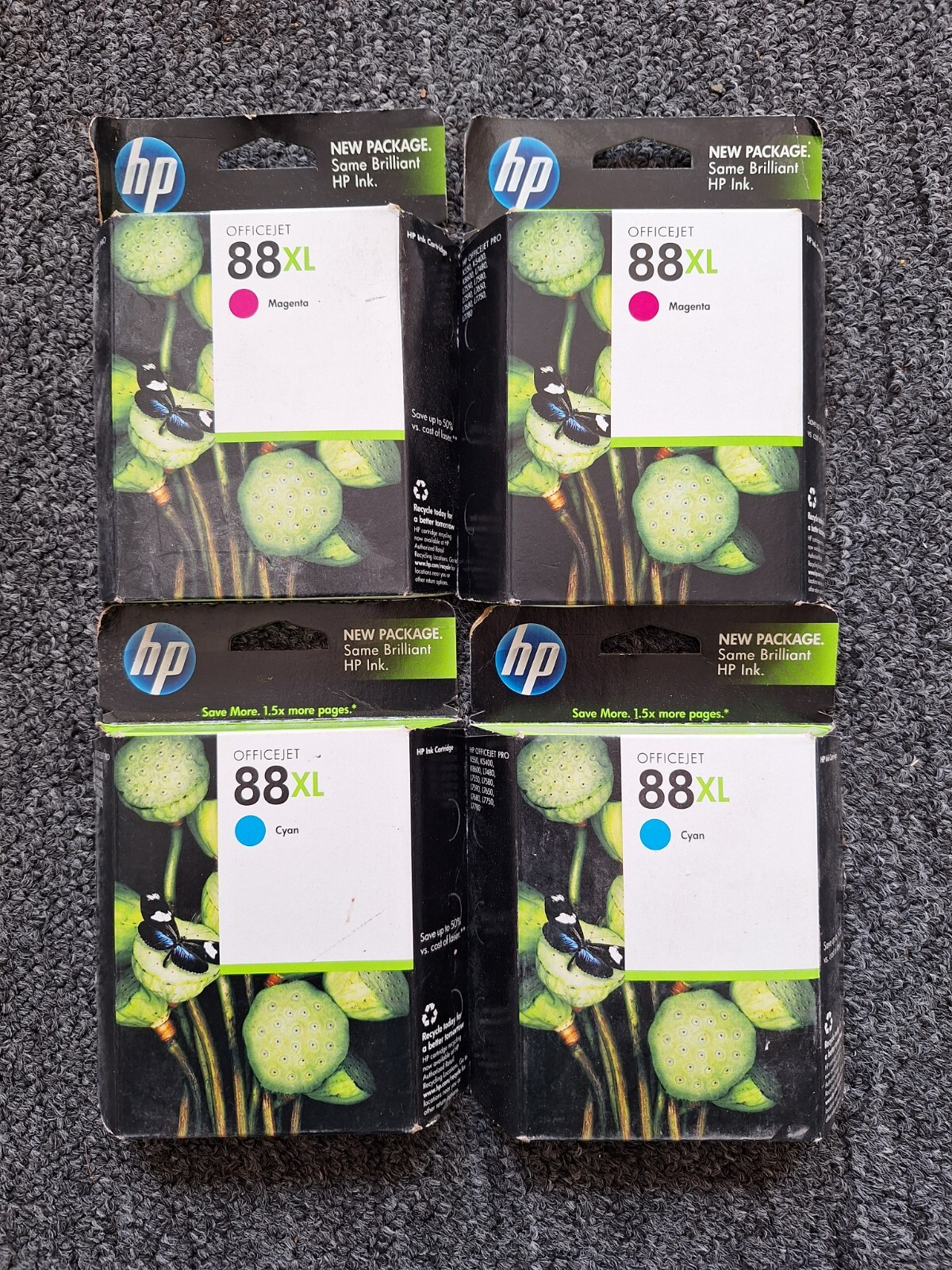 Lot Of 4 Genuine HP 88XL Ink Cartridges • Magenta & Cyan (Blue) | eBay