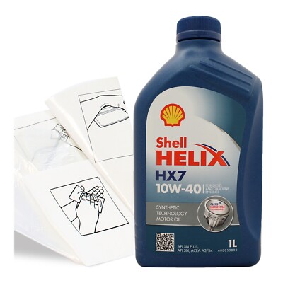 Engine Oil Top Up Shell Helix HX7 10W-40 1 LITRE 1L + Gloves Wipes ...