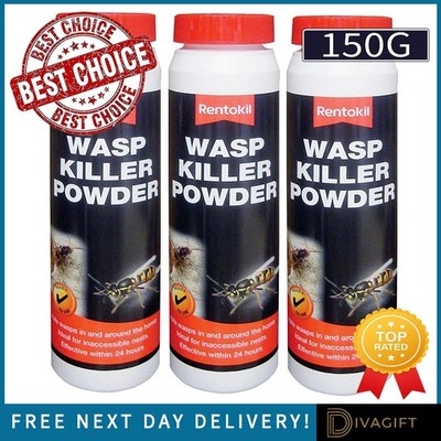 RENTOKIL WASP KILLER POWDER 150G KILLS WASPS INACCESSIBLE AREA NEST ...