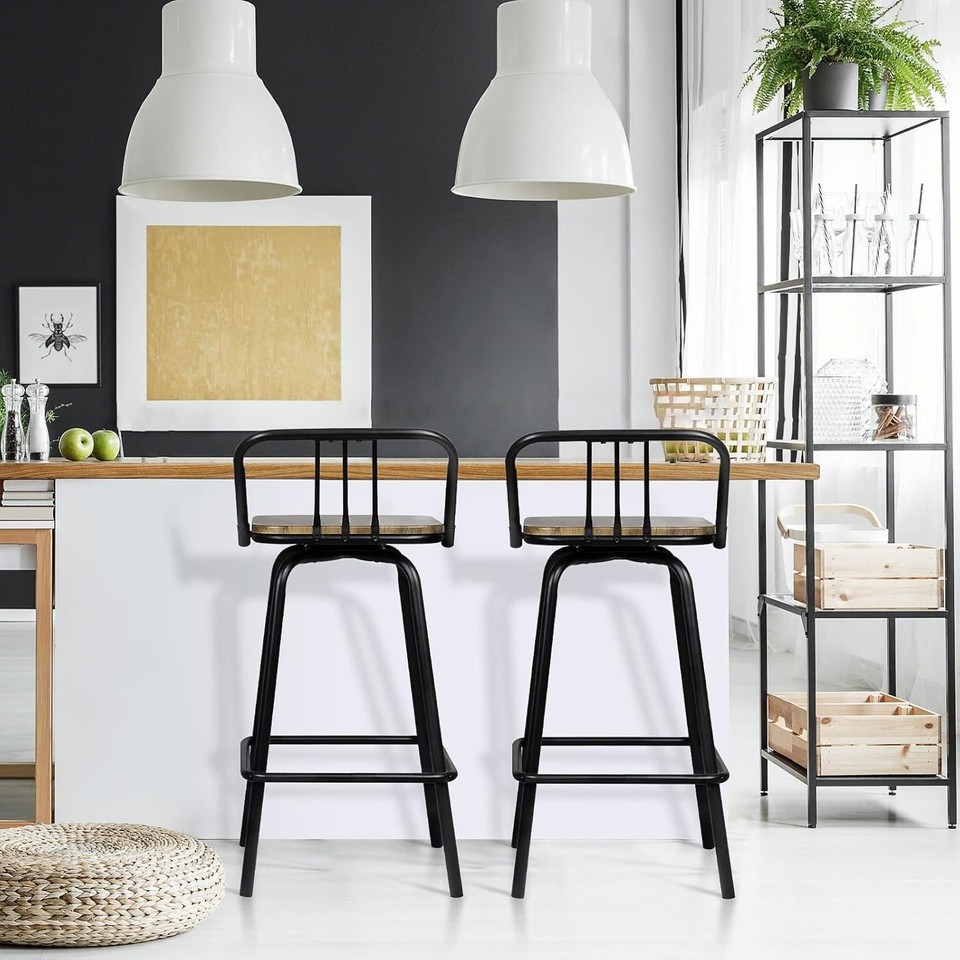 Set of 2 Swivel Counter Bar Stools with Low Backrest Kitchen Island ...