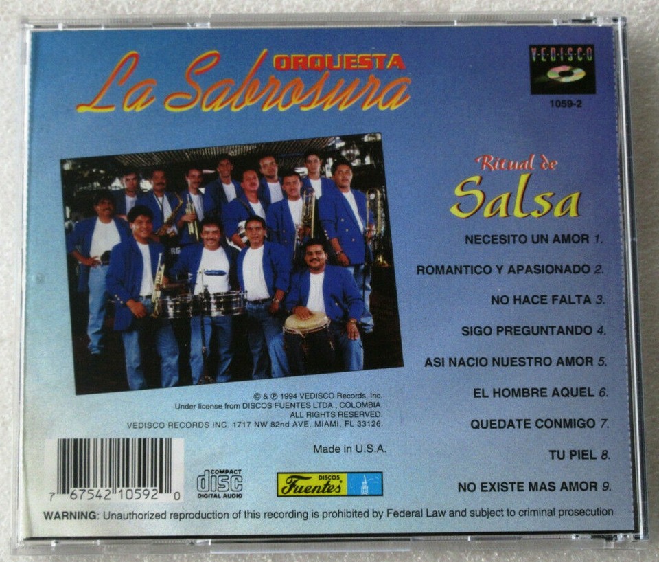 ORQUESTA LA SABROSURA / RITUAL DE SALSA CD 1994 VEDISCO US LATIN SALSA ...