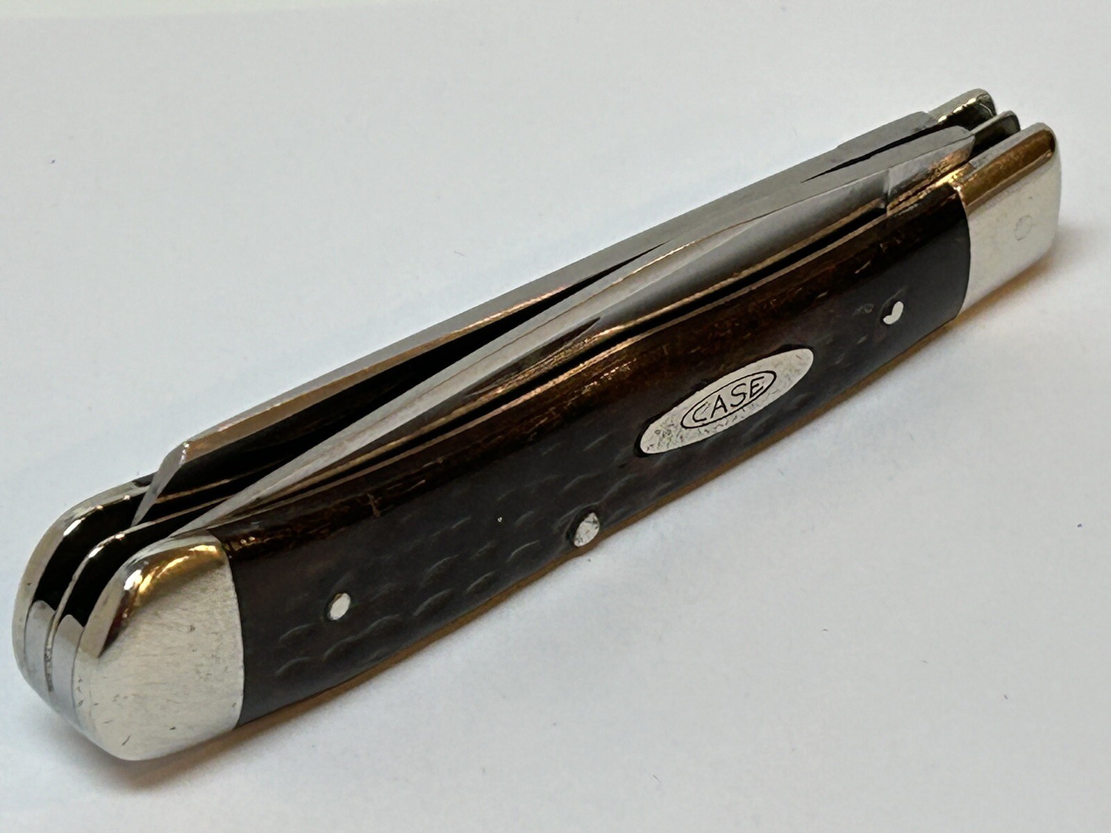 VINTAGE CASE XX PAC MAN TANG STAMP BROWN TRUE POCKET WORN KNIFE TRAPPER ...