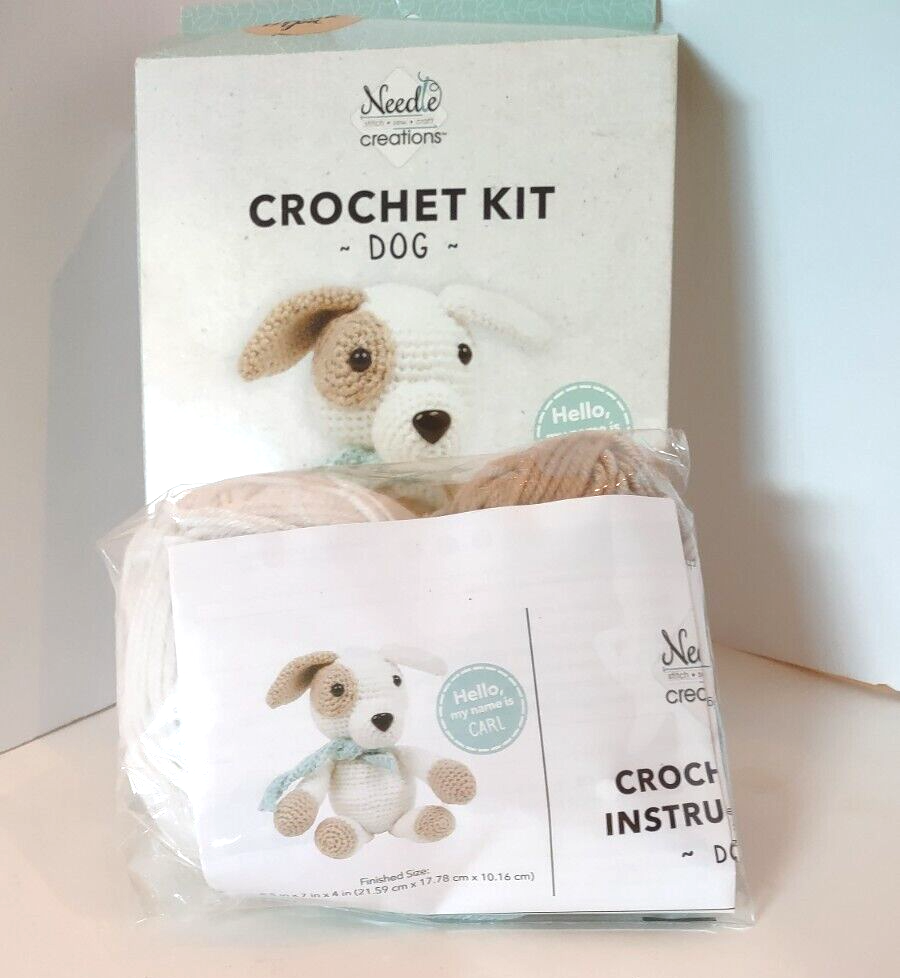 Needle Creations Crochet Kit “Dog” Brown and White Carl NOB 8.5" x 7 ...