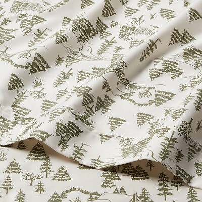 Queen 400 Thread Count Performance Holiday Sheet Set Ivory Winter Scene ...