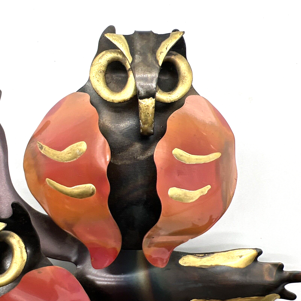 VTG Brutalist Copper Brass Tone Metal OWLS Branch Wall Art Brass ...