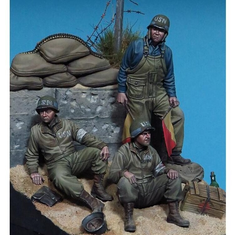 WWII 1/35 Resin Figure Model GK US Soldier 3 Figures and Diorama ...