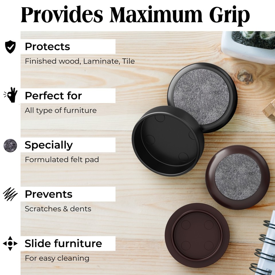 Castor Cups for Furniture Carpet Large Small Floor Protector Felt Pads ...