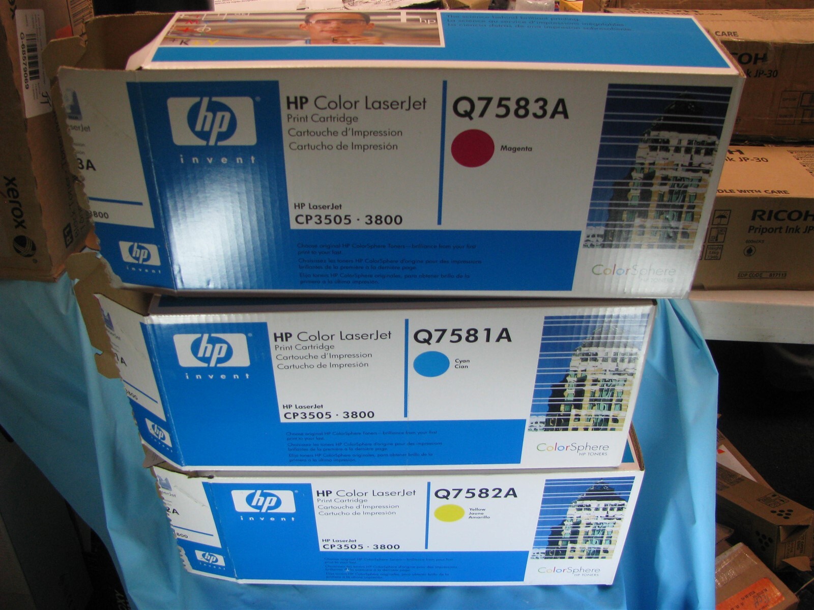 Genuine HP Lot of 3 Color LaserJet Print Cartridges Q7581A, Q7582A ...
