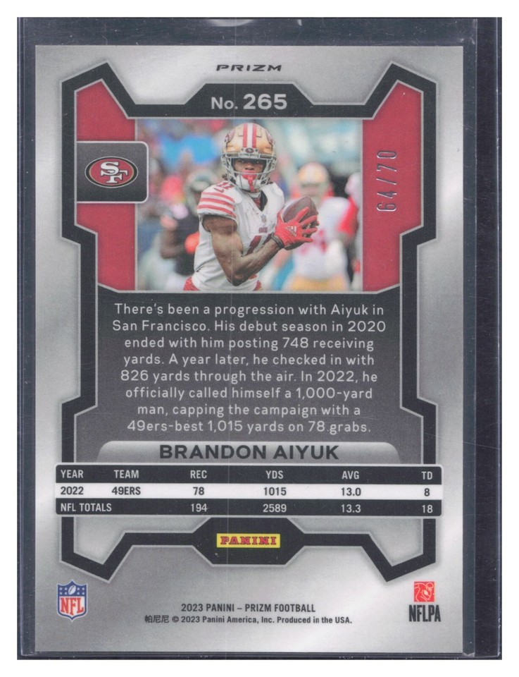 2023 PANINI PRIZM RED DISCO /70 NO HUDDLE Brandon Aiyuk 49ERS San ...