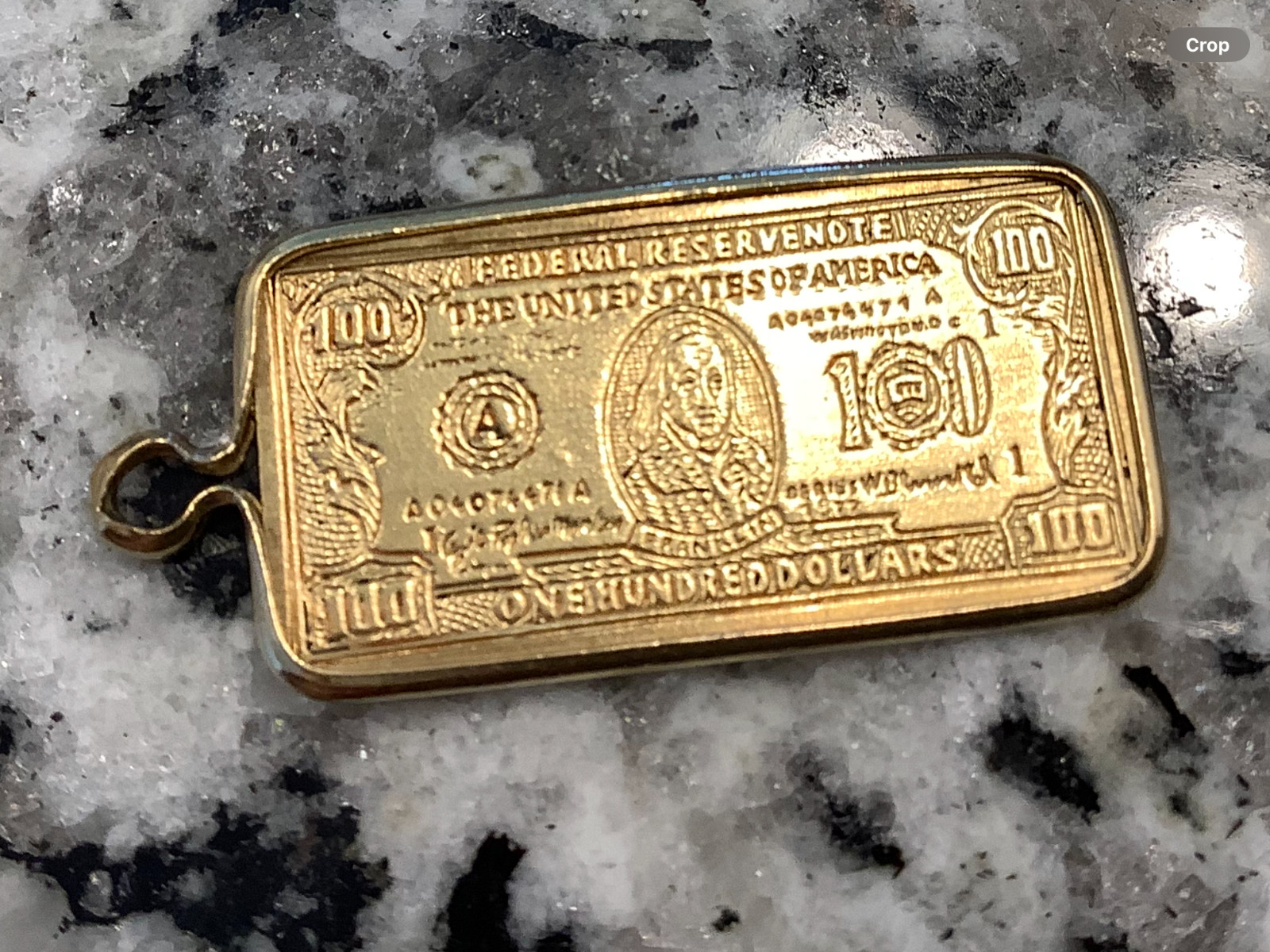 18K SOLID GOLD ONE HUNDRED DOLLAR BILL MONEY $ PENDAN… - Gem