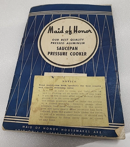 VINTAGE MAID OF HONOR SAUCEPAN PRESSURE COOKER INSTRUCTIONS RECIPE ...