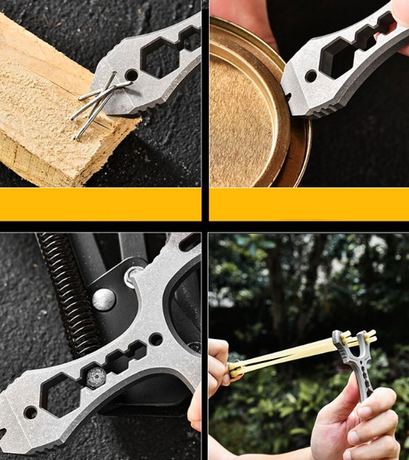 EDC Outdoor Titanium Slingshot Catapult Slingbow Archery BowFlat Rubber ...