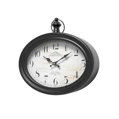 Retro Oval Wall Clock. Black Vintage Antique . Battery Operated Silent ...