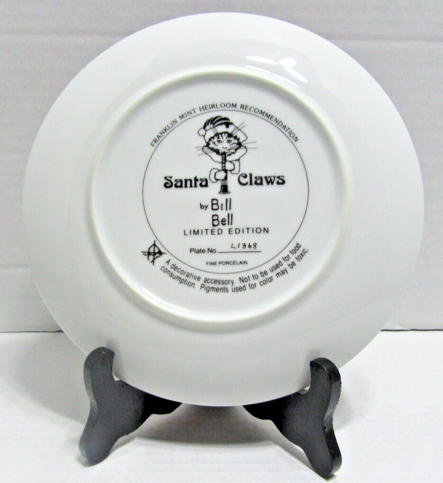 Franklin Mint 8" CHRISTMAS COLLECTOR PLATE Cat “Santa Claws” Bill Bell ...