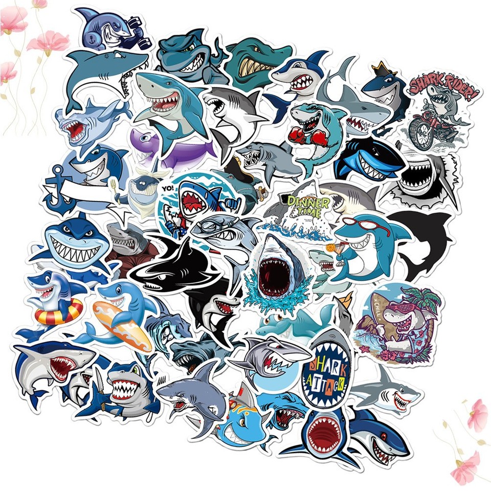 100 Sheets/2 Packs Creative Shark Sticker Decorative Scrapbook Stickers ...
