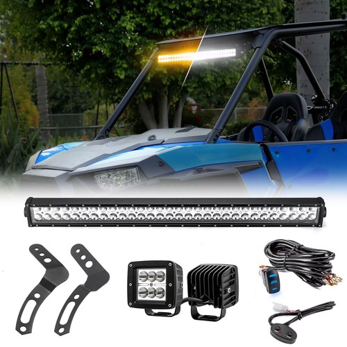 Amber/White 32" Light Bar Roof Mount Wire+3" Pods For Polaris RZR 900 ...