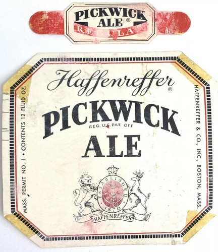 Haffenreffer Pickwick Ale Beer Label Boston Massachusetts With Neckband ...
