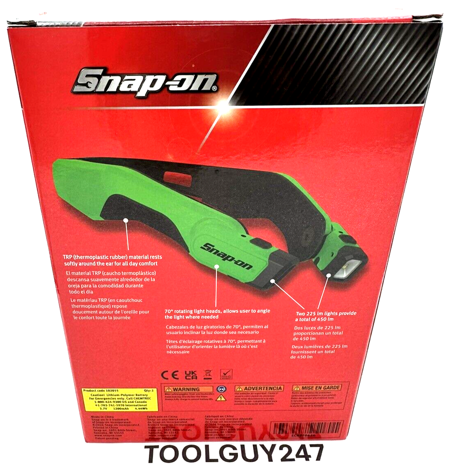 SNAP ON ECHDF042 G HIGH-TECH HEADLAMP LIGHT GREEN 450 LUMENS ...