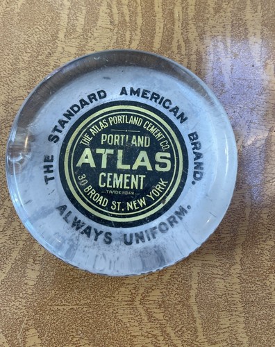 vintage ATLAS PORTLAND CEMENT antique GLASS sign plaque ADVERTISING PAPERWEIGHT | eBay