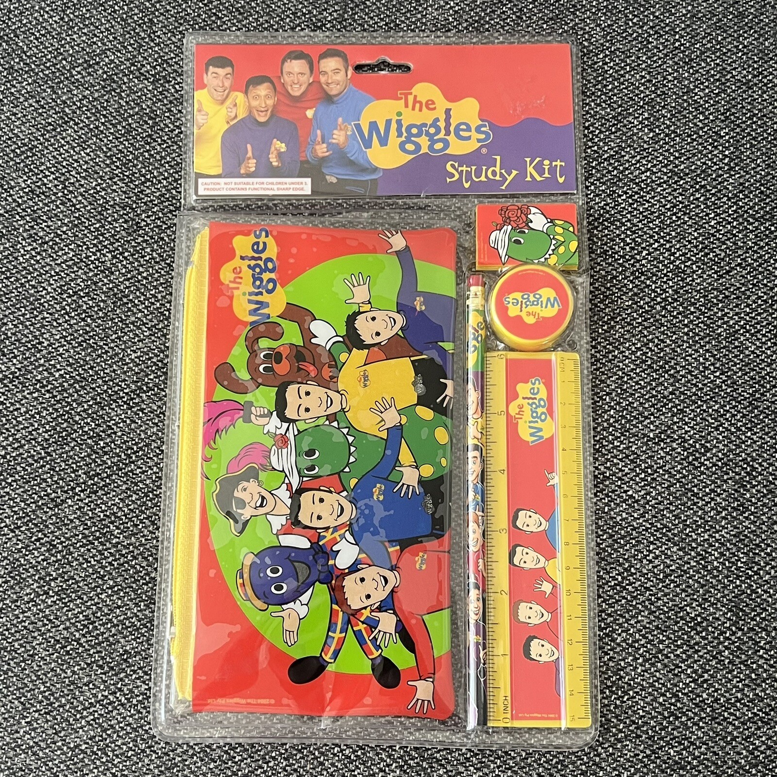 Vintage Original Wiggles Study Kit Pencil Case Ruler Eraser Sharpener ...
