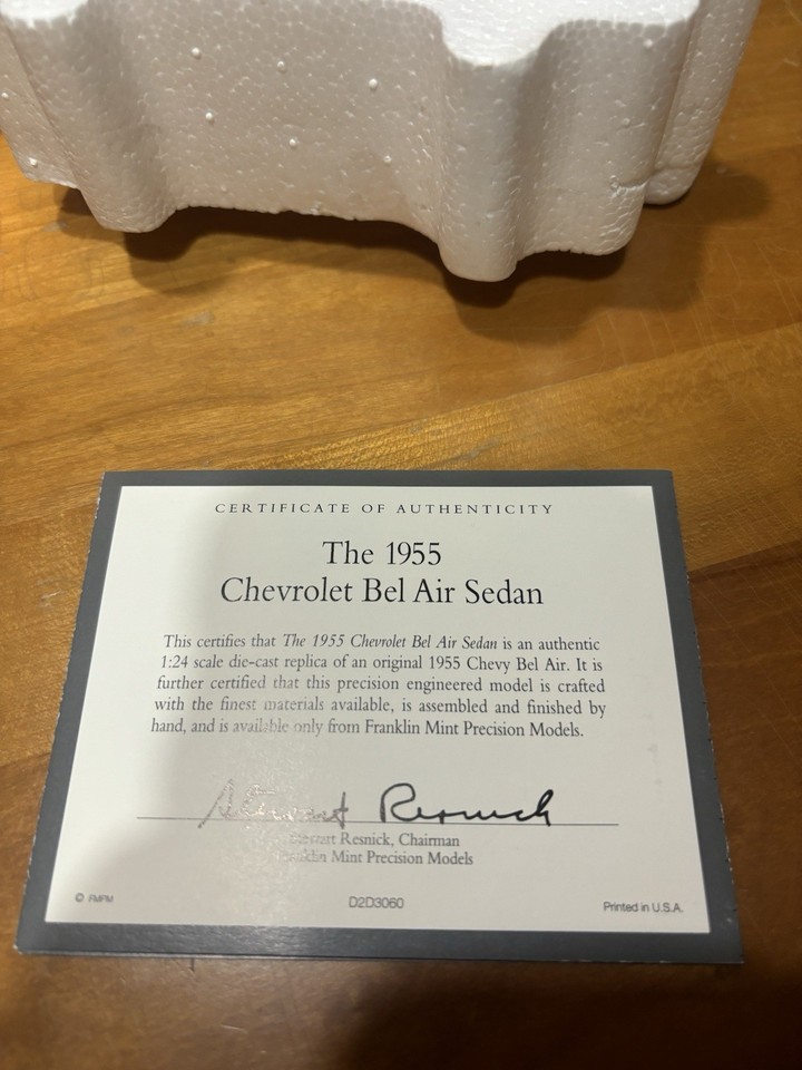 Franklin Mint 1955 Chevy Bel Air Blue & White 1:24 Mint w/ Original Box ...