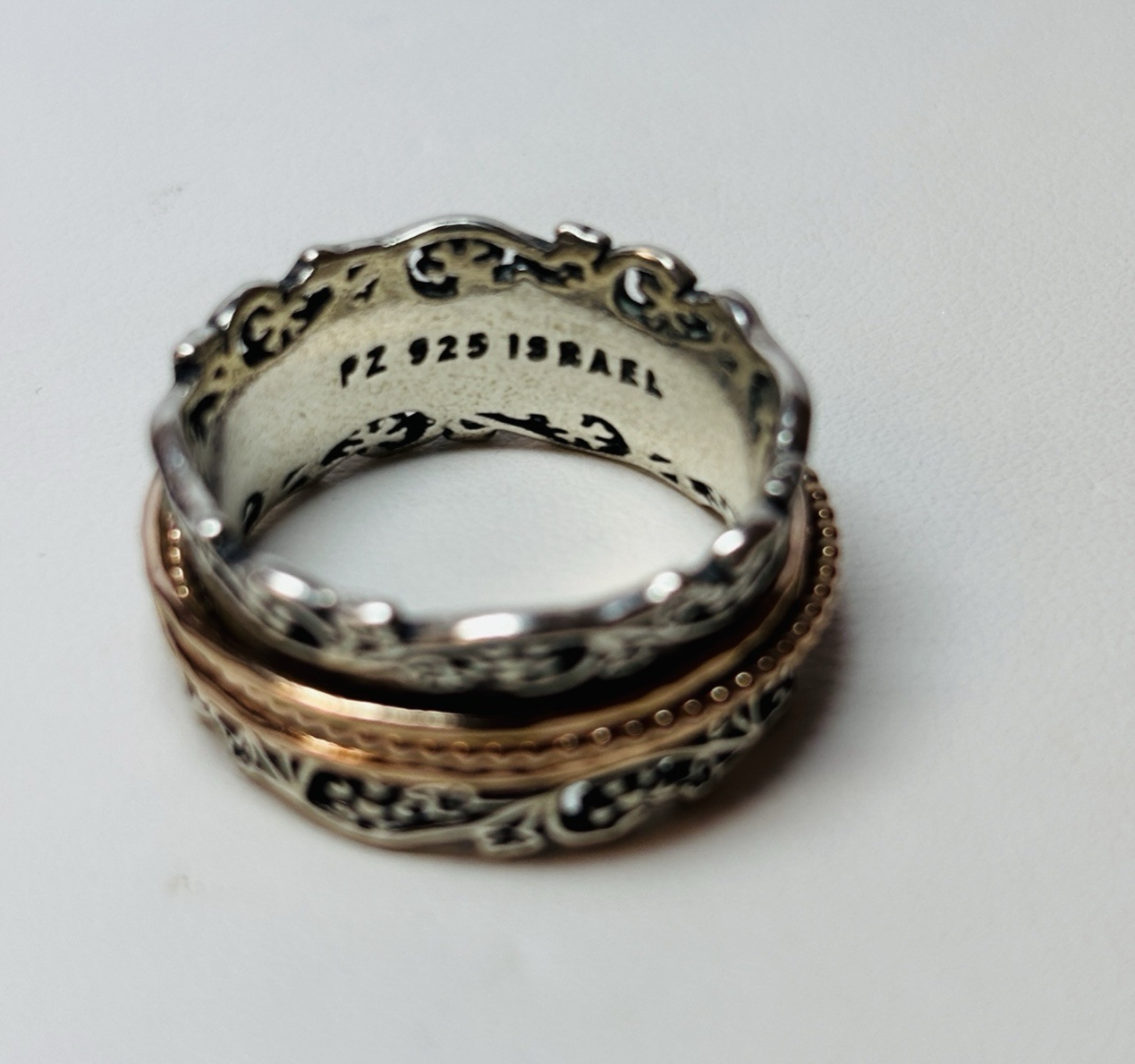 Or Paz Israel Sterling 925 Silver Rose Colored Floral Lace Spinner Ring ...