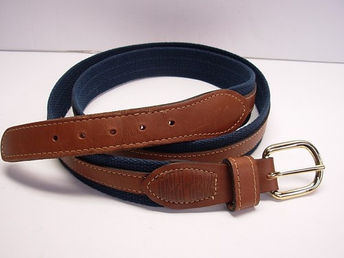 Men's size 46 ZEP-PRO Navy Web Belt with Brown Band Brass Buckle Made ...