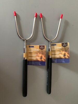 TWO STAINLESS STEEL BACKYARD CAMPFIRE ROASTING TELESCOPING FORKS ...
