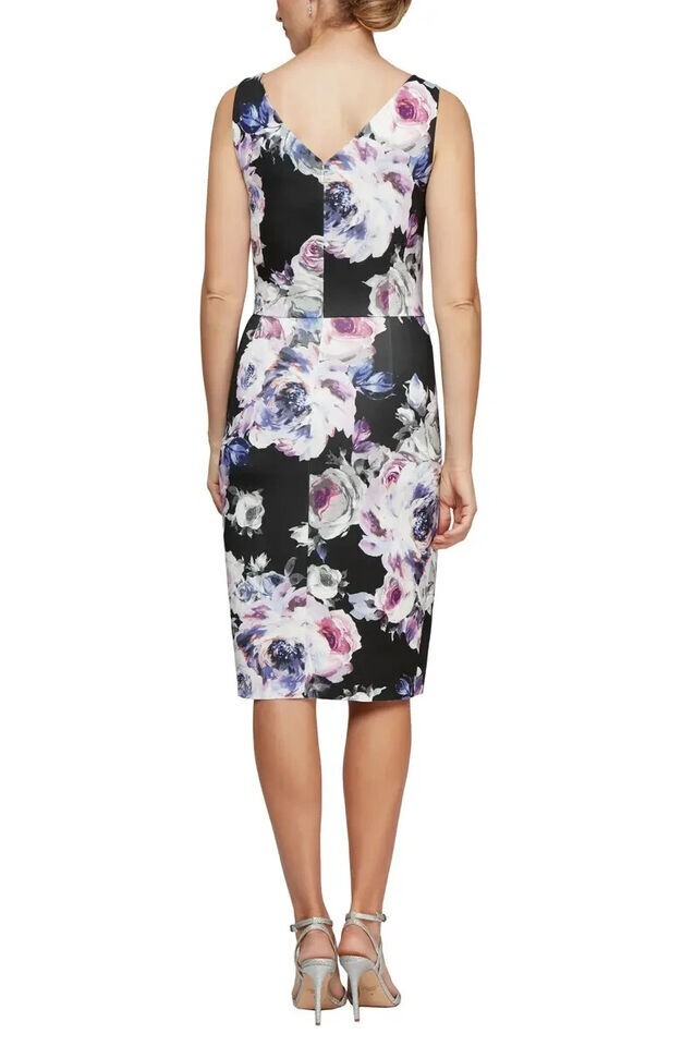 Alex Evenings Black Multi Floral Side Ruched Cocktail Dress Size 8 $189 ...
