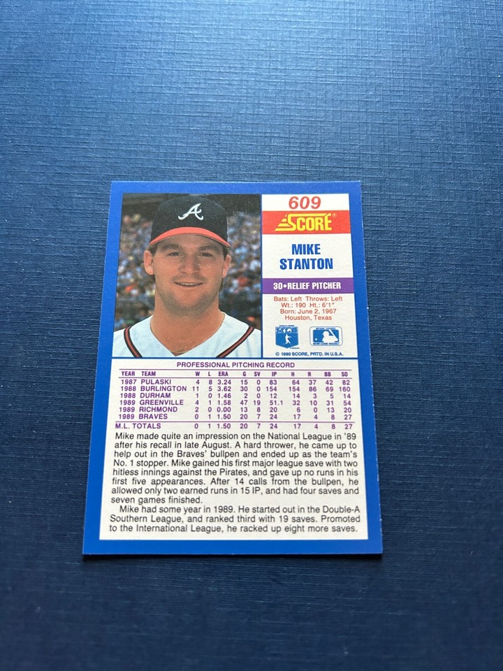 1990 Score Baseball Mike Stanton Rookie Card #609 Factory Set Break NM ...