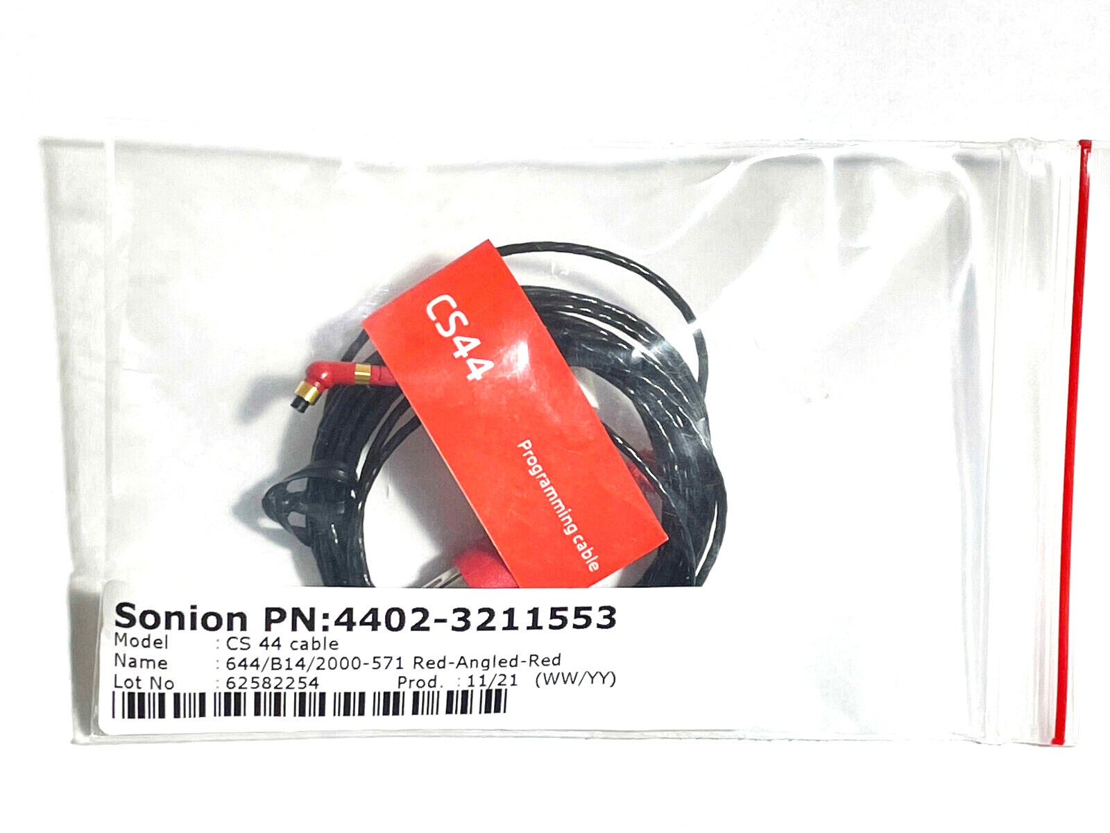New Sonion CS44 Programming Cable. Red Color. S/N - 4402-3211553 - USA ...