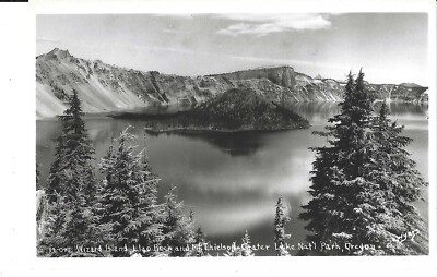 OREGON POSTCARD RPPC CRATER LAKE NATIONAL PARK WIZARD ISLAND LLAO & MT ...