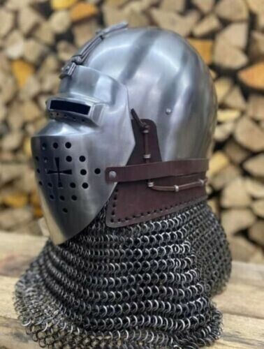 Medieval Knight HMB Steel Roa Bassinet Cross Design Knight Helmet Chain ...